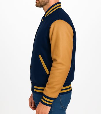 Blue And Yellow Letterman Jacket For Unisex